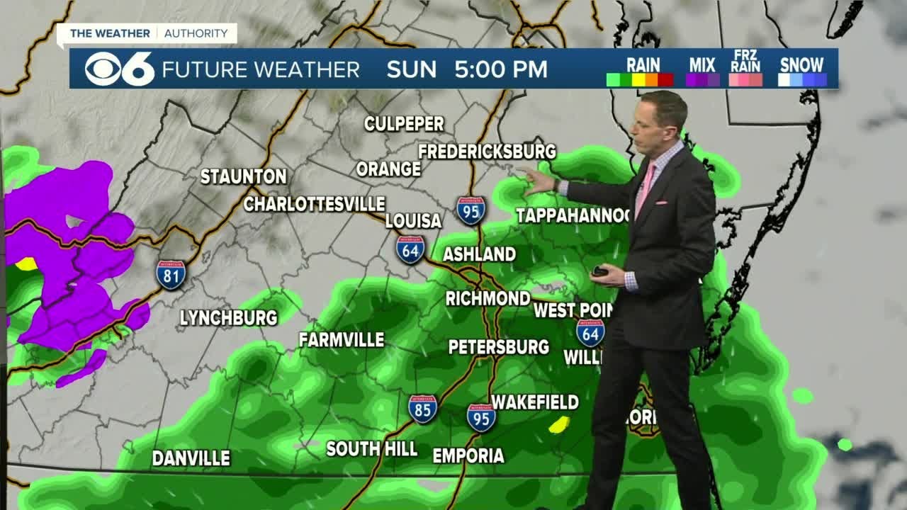Hour-by-hour look at rain, snow chances for Virginia Sunday - YouTube