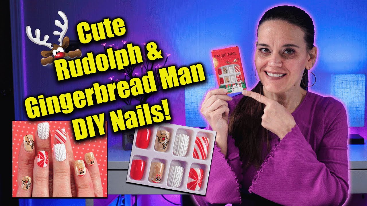 Cute Rudolph & Gingerbread Man DIY Holiday Press On Nails! - YouTube