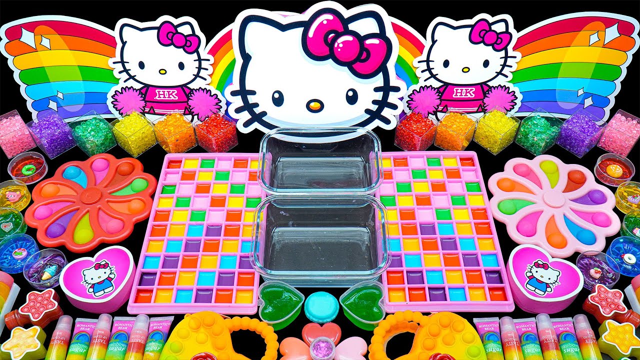 HELLO KITTY Slime🌈| Mixing Random Piping Bags| Mixing Into Glitter ...