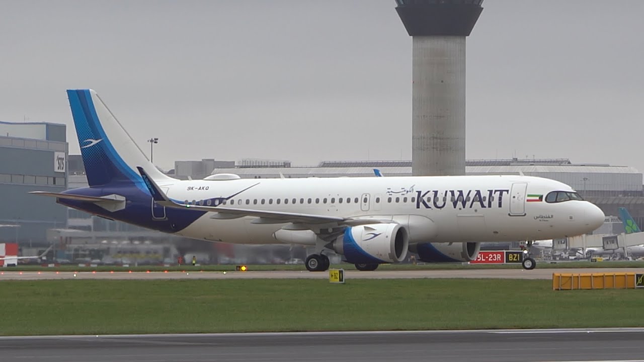 Kuwait Airways A320neo 9K-AKQ arrival and backtrack to stand - YouTube
