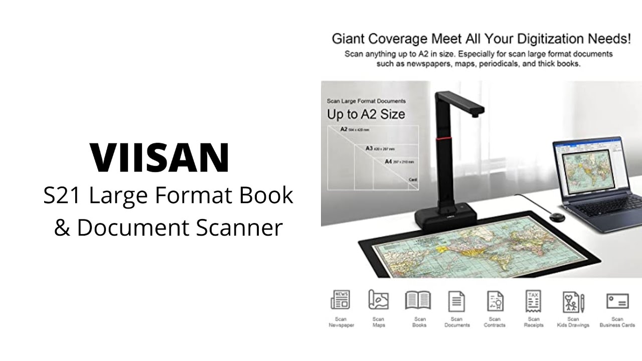 VIISAN | S21 Large Format Book & Document Scanner, Capture A2, 23MP ...