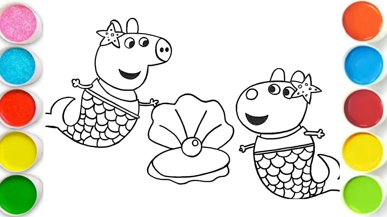 How to Drawing and Coloring Peppa Pig and Suzy the Sheep as Mermaids 🧜 ...