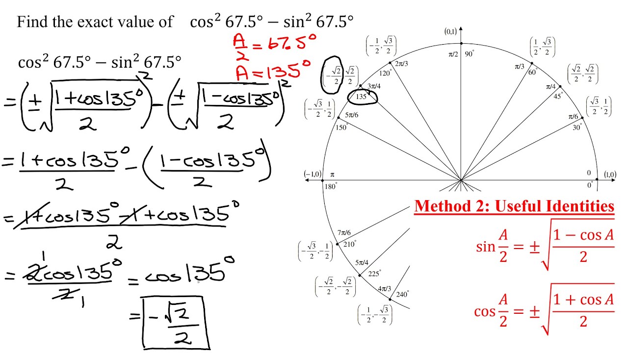 Find The Exact Value Of Cos 2 67 5 sin 2 67 5 Using Two Methods