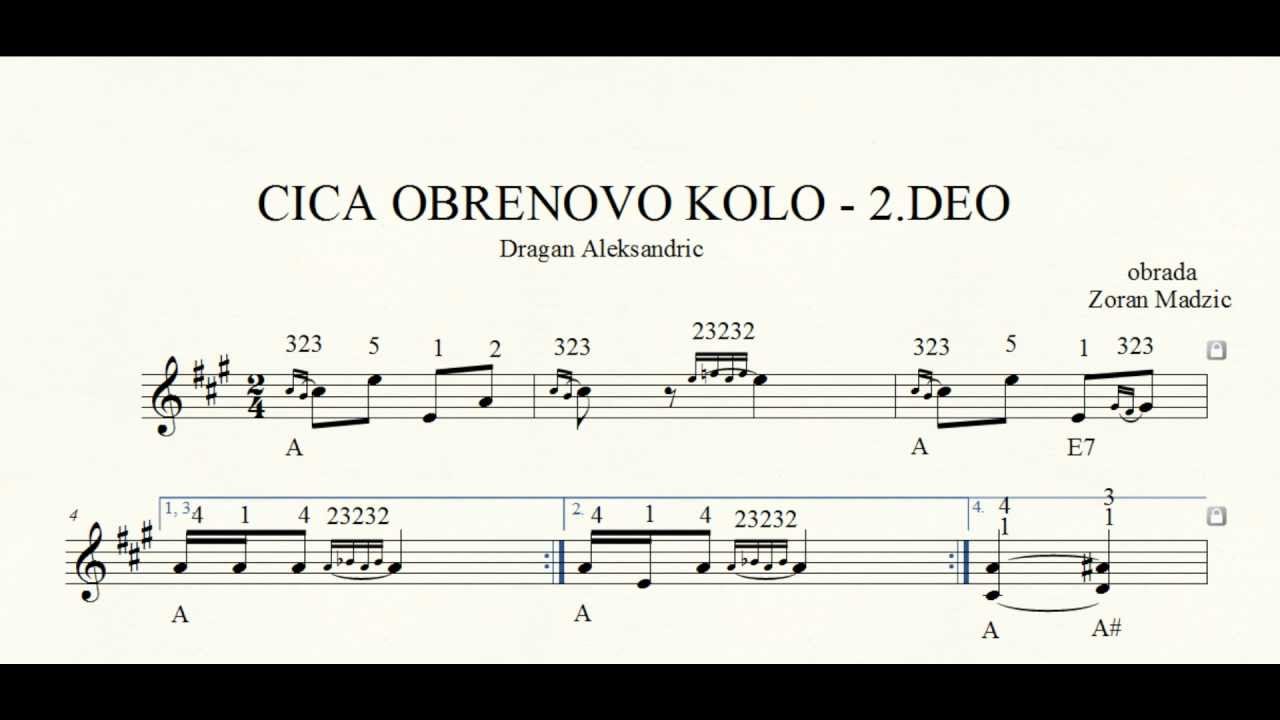 Cica Obrenovo kolo (Dragan Aleksandric) - note za harmoniku (zapis ...