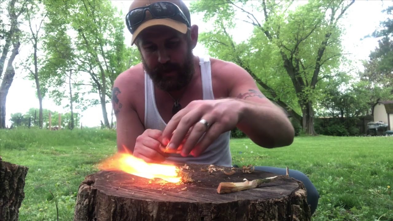 Fire from pine resin and ferro rod. - YouTube