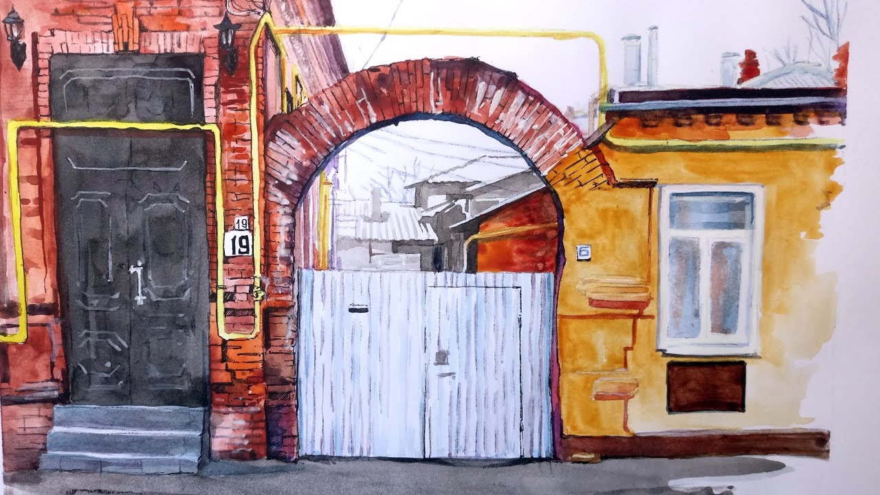 Graphic art_ink pen watercolor "Russia. Street." - YouTube