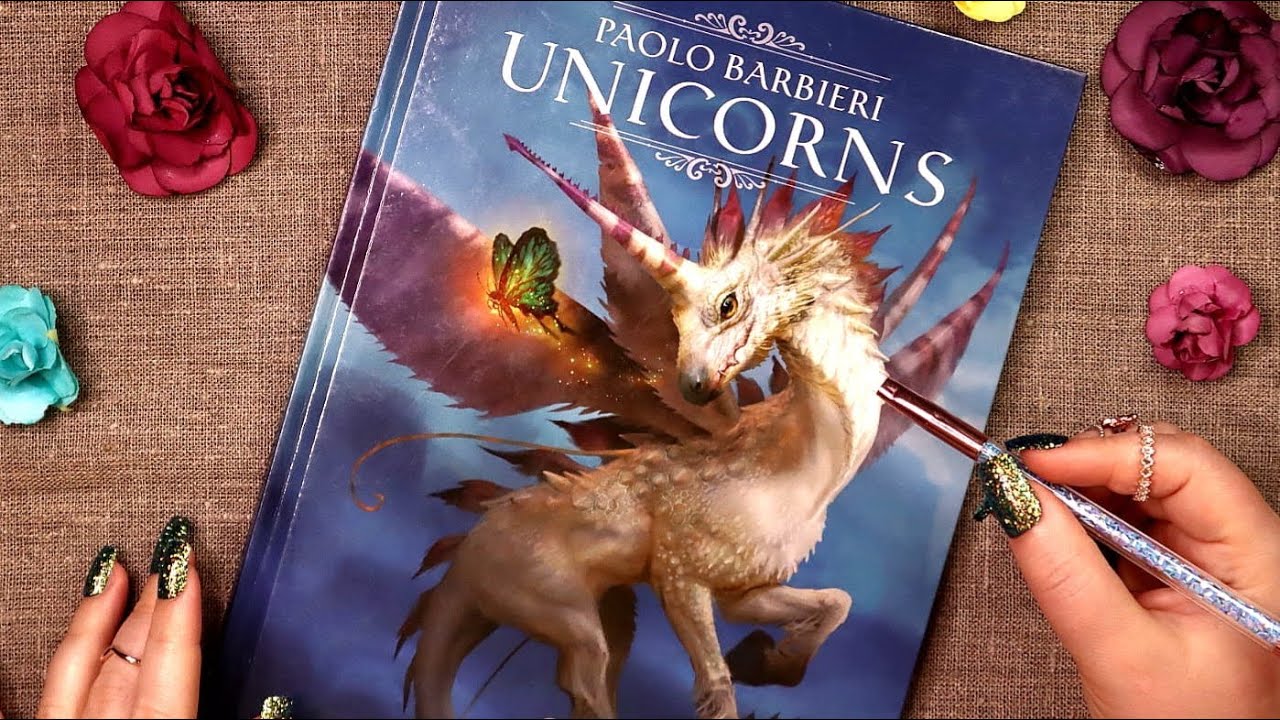 ASMR Paolo Barbieri Unicorns Art Book Book Page Turning & Tracing 📘 Inaudible Whisper 💋 - YouTube