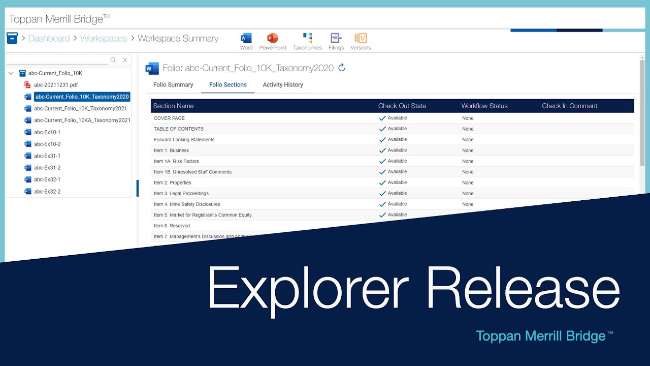 Toppan Merrill Bridge - Explorer Release - YouTube