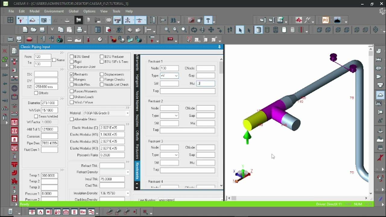 CAESAR II: HOW TO ADD TEE / REDUCER, BRANCH/ BREAK EXISTING PIPE - YouTube