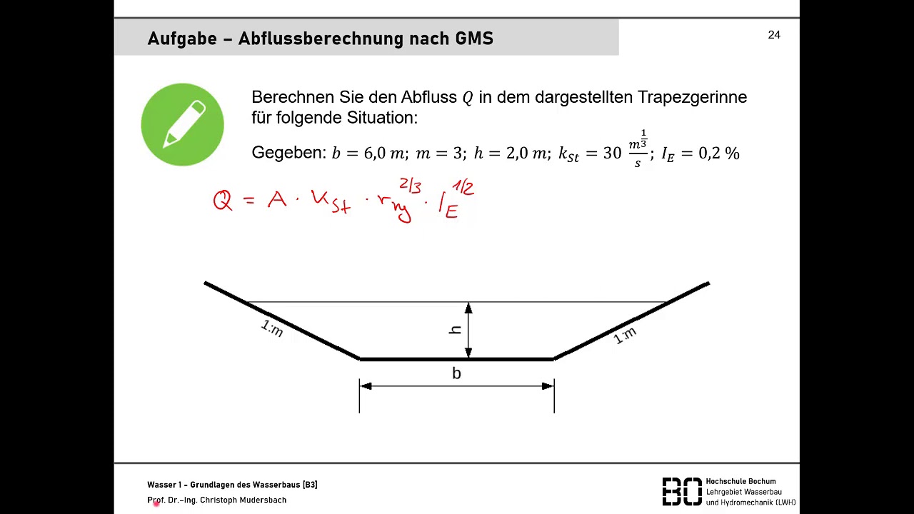 Übung Nr. 14 zu Wasserbau und Hydromechanik: Abfluss über Manning ...