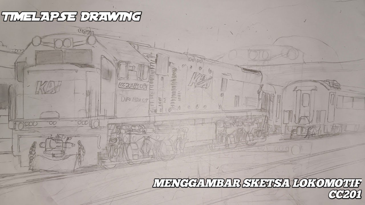 MENGGAMBAR SKETSA LOKOMOTIF CC201 || menggambar kereta api - YouTube