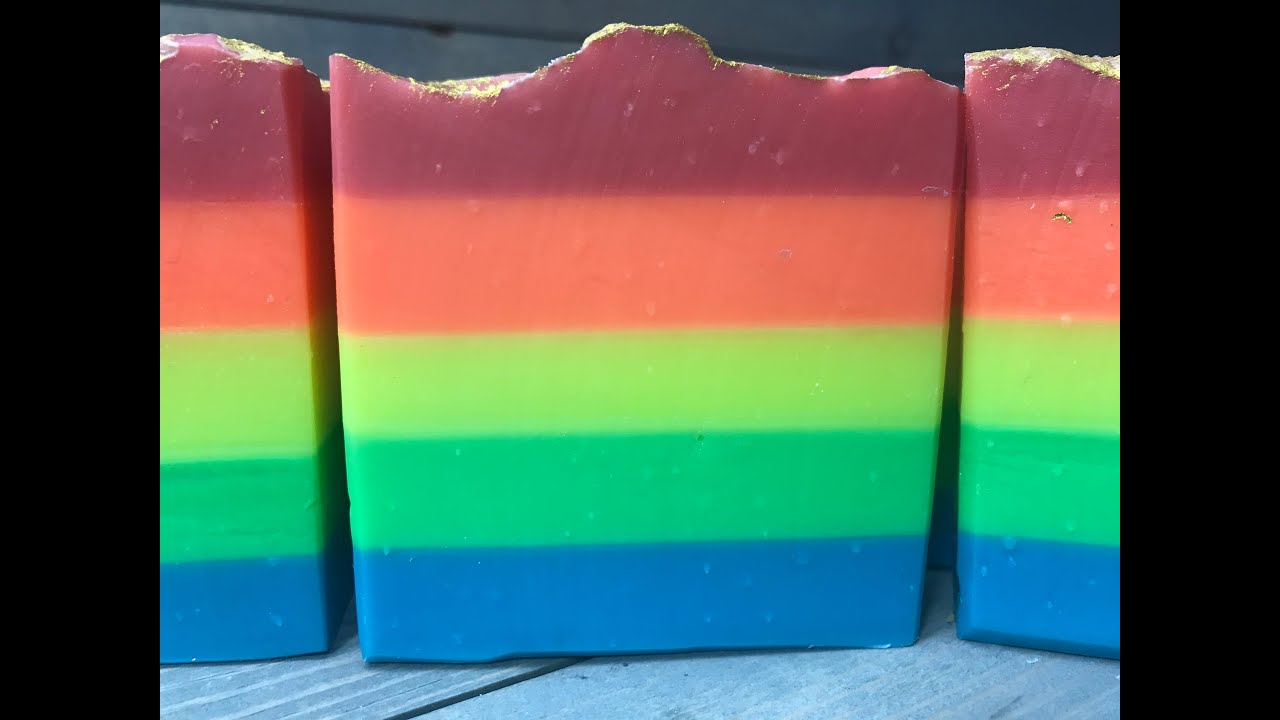NEON Rainbow Soap COLD PROCESS - Making and Cutting - and an opps ...