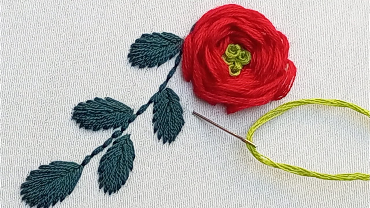 Beautiful 3D Red Rose Flower With New Trick| Hand Embroidery| Flower ...