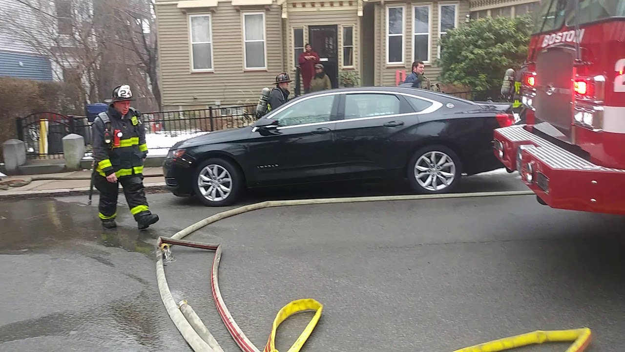 Boston fire department respond to a small building fire - YouTube