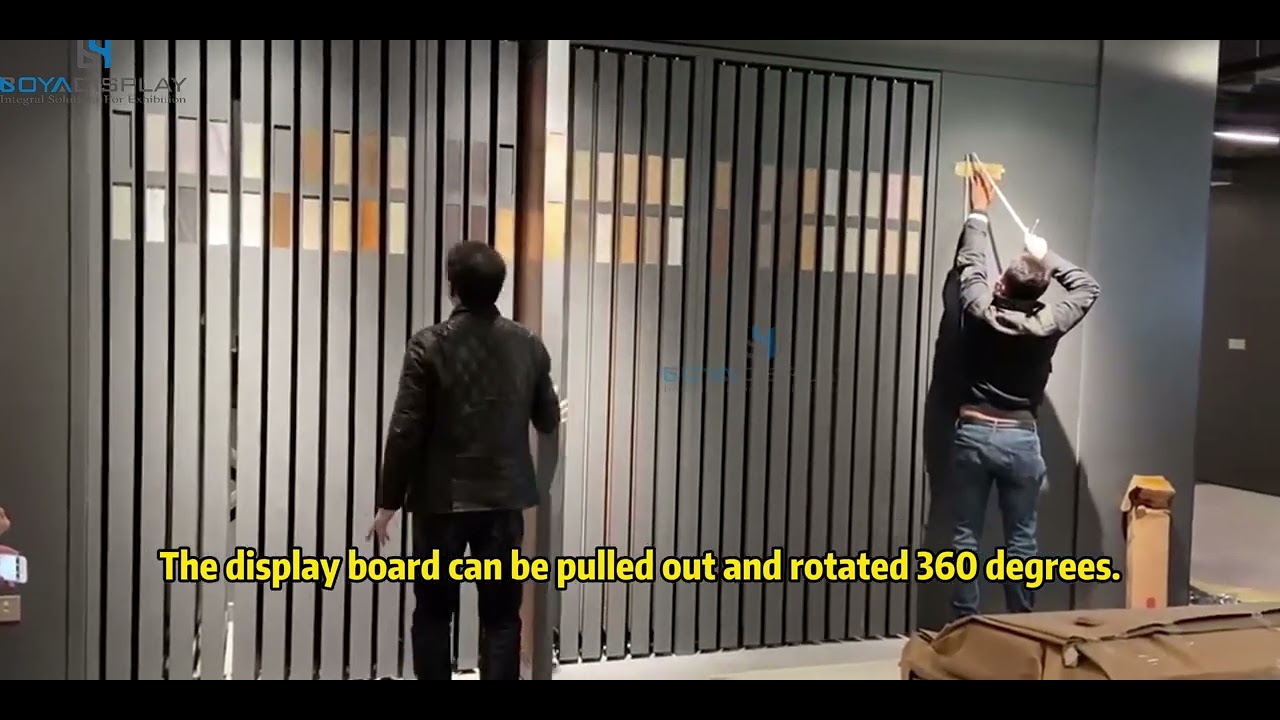 Pull-out rotating wooden floor display stand - YouTube