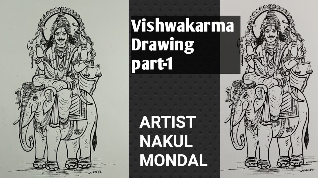 Load Vishwakarma Drawing Part-1 //Vishwakarma God# Vishwakarma# Drawing ...