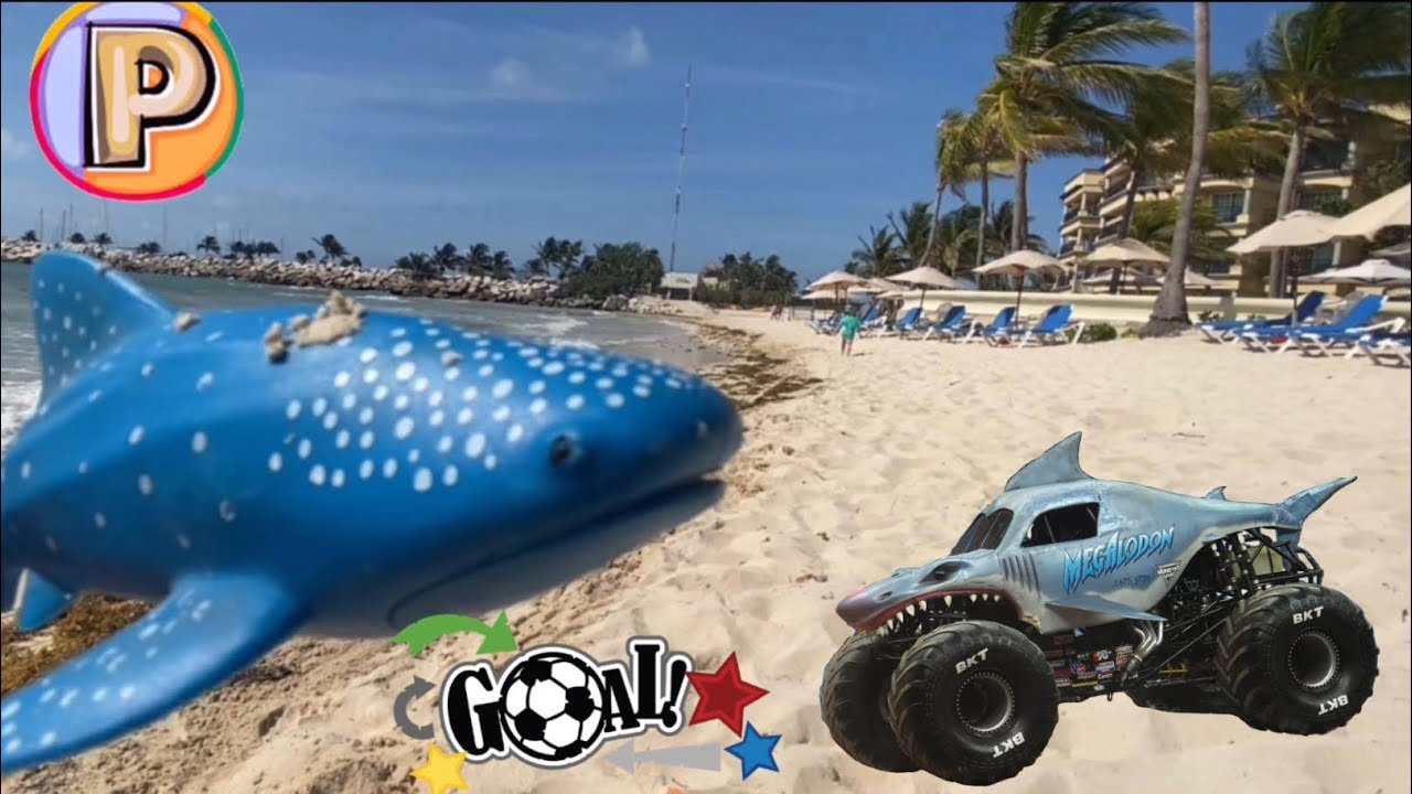 Beach Time Fun! Monster Jam Truck Megalodon Soccer - YouTube