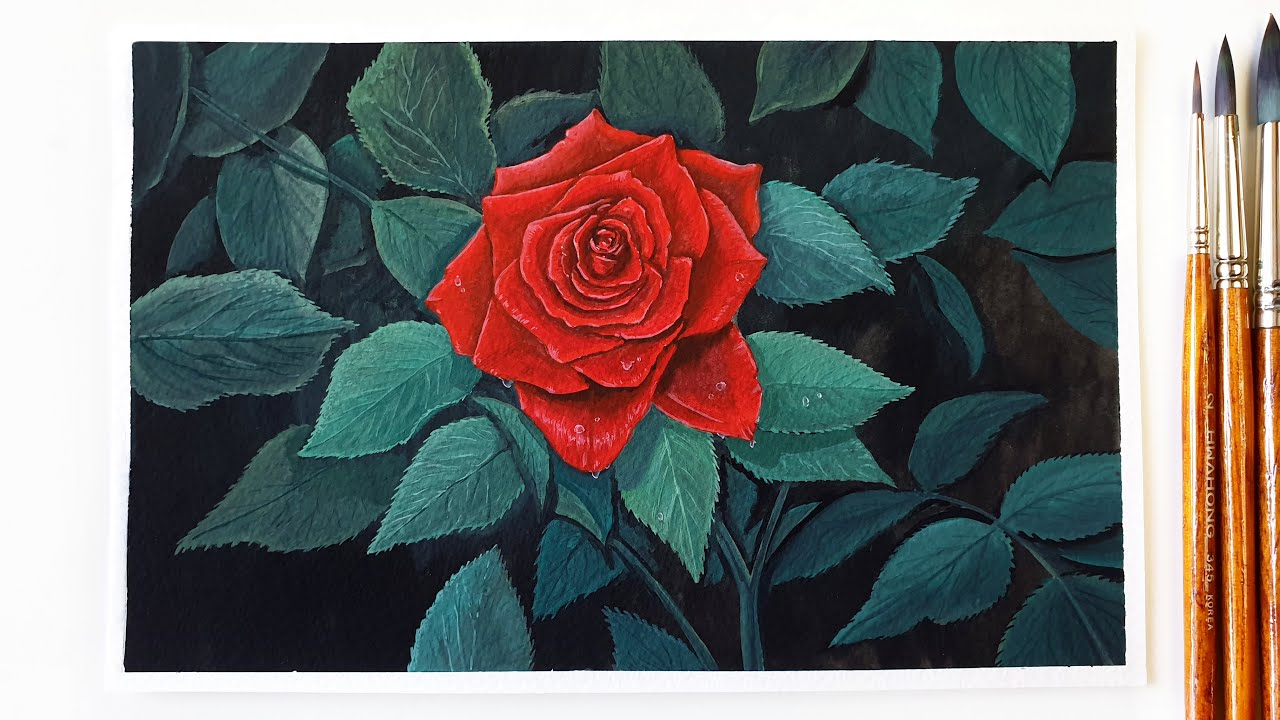 Red Rose Painting ｜ Gouache Painting - YouTube