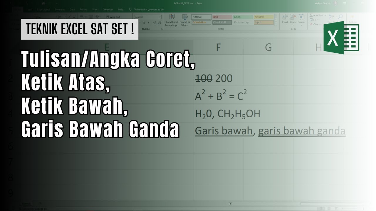 Tulisan Teks Coret di Excel, Huruf Atas, Bawah, Garis Bawah Ganda ...