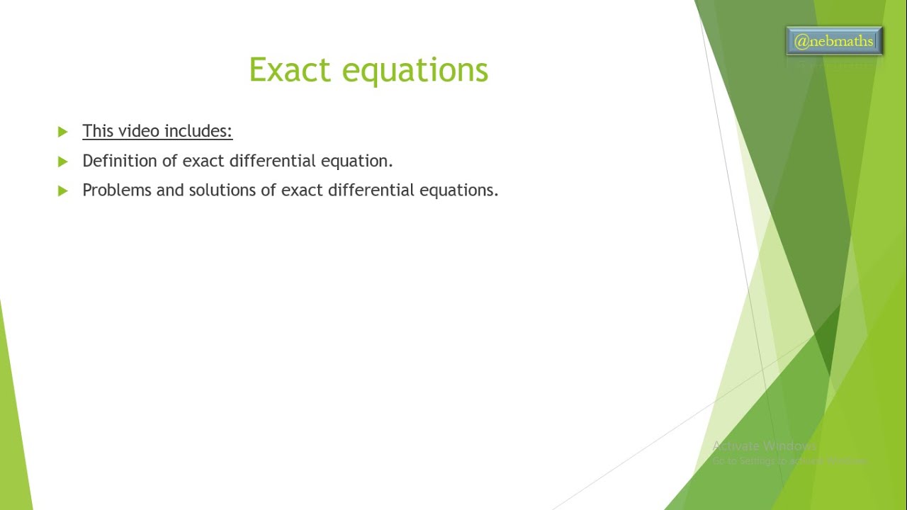 Differential equation part 4 (Exact equations) - YouTube