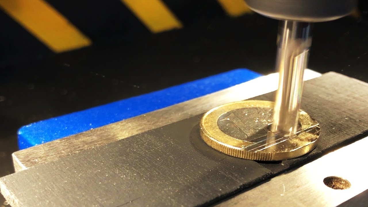 CNC open an Euro coin layer by layer | 0,1mm cnc opening - YouTube