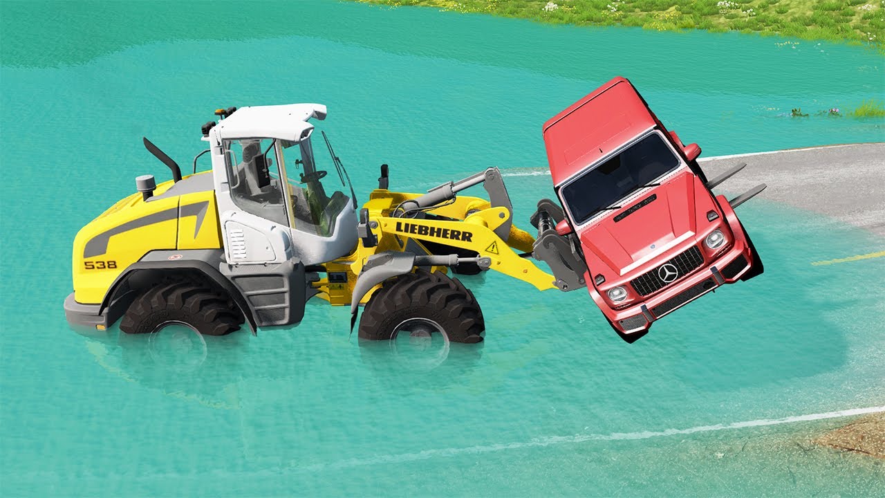 Wheel Loader Car Rescue – Cars vs Deep Water – BeamNG.drive - YouTube