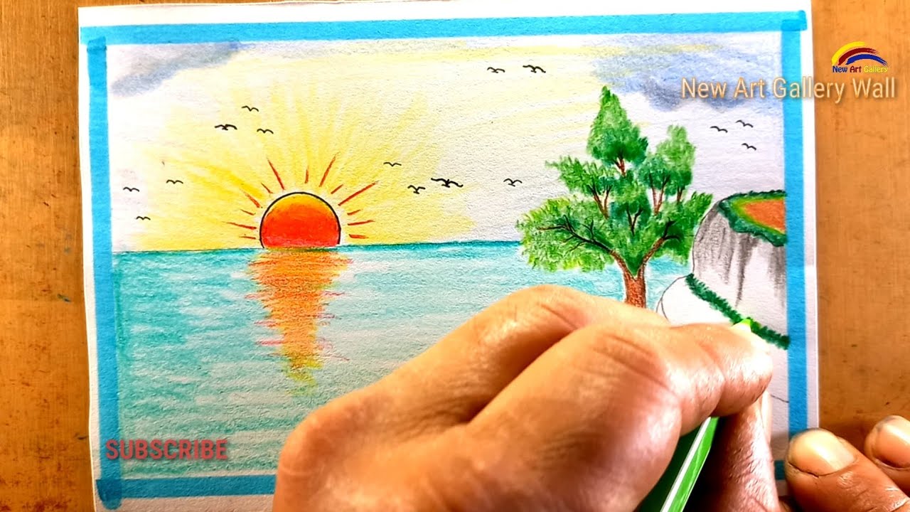 Beautiful landscape drawing tutorial 🌝 Sundar Drishya Ka Chitra 🌝 ...