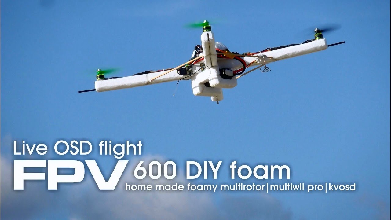 FPV-600 foamy multirotor drone live OSD view - MultiWii Pro - YouTube