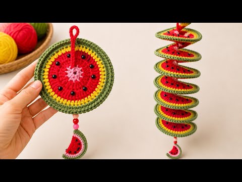 Dış Mekan İçin Karpuz Tığ İşi Rüzgar Gülü | Crochet Outdoor Wind Spinner Decor