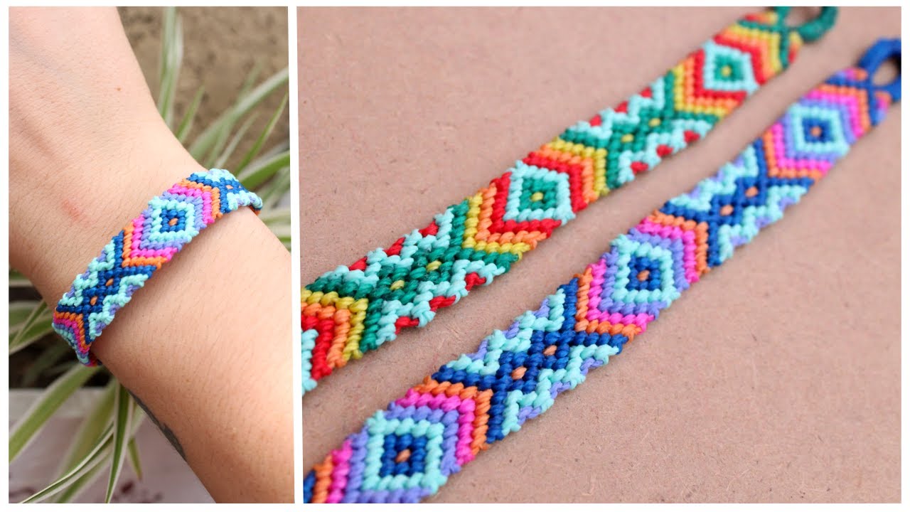 PULSERA de hilo paso a paso⚡️ MACRAME modelo Azteca / diamantes🔹 - YouTube