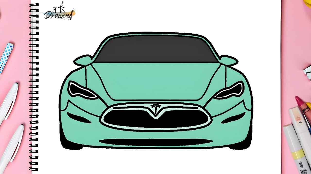 How to Draw Tesla Car step by step - YouTube