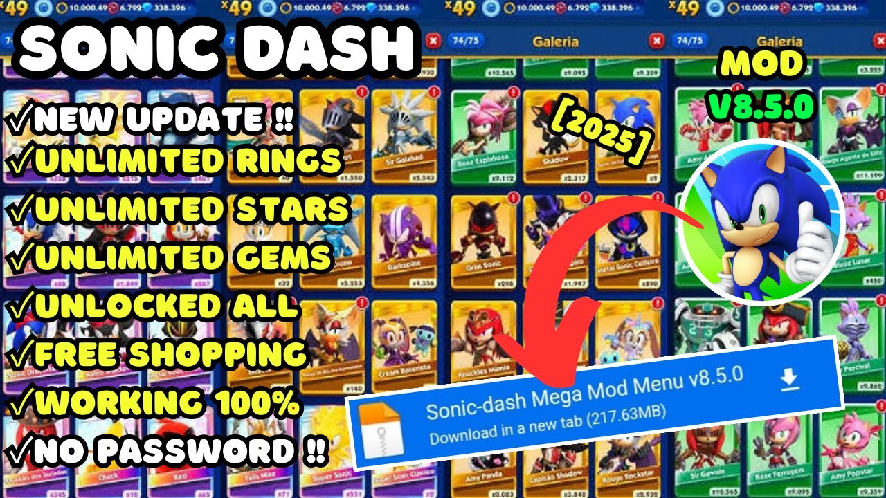 Sonic Dash Mod Menu V8.5.0 Latest 2025 | All Character Unlocked ...