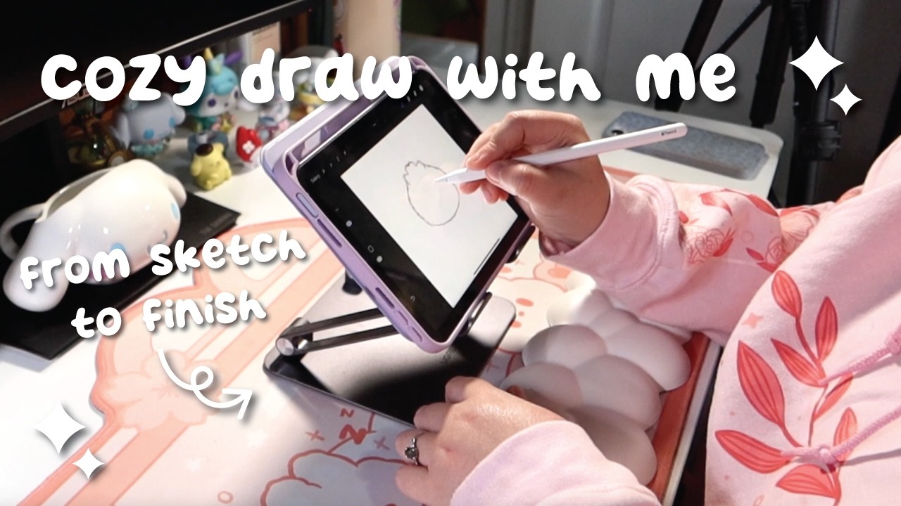 cozy draw with me 🏼 ☕️ | drawing process: sketch to finish - YouTube