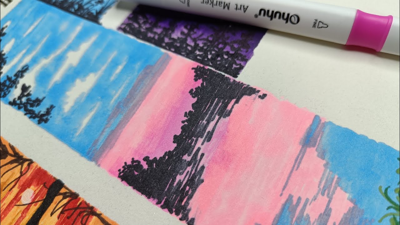 Easy Painting With ohuhu markers || ohuhu markers drawing || landscape ...