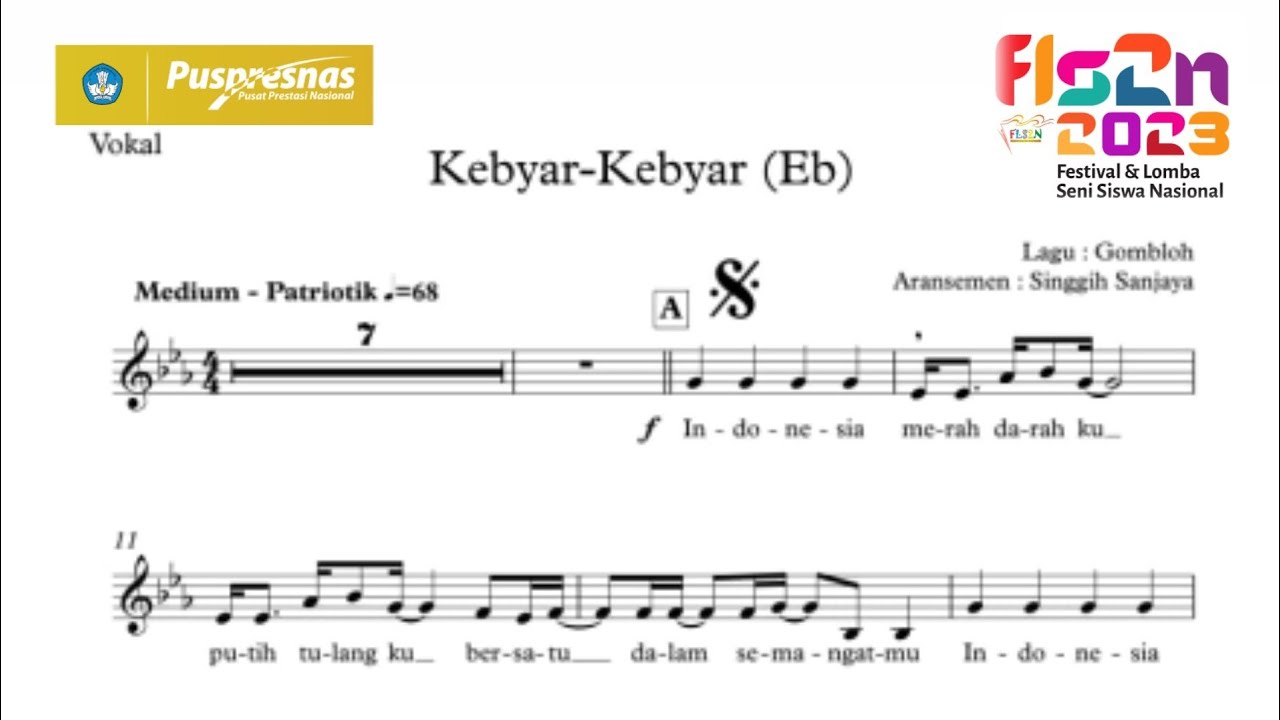 Iringan dan Partitur Resmi Lagu Kebyar-Kebyar + Melody Vokal (Nada ...