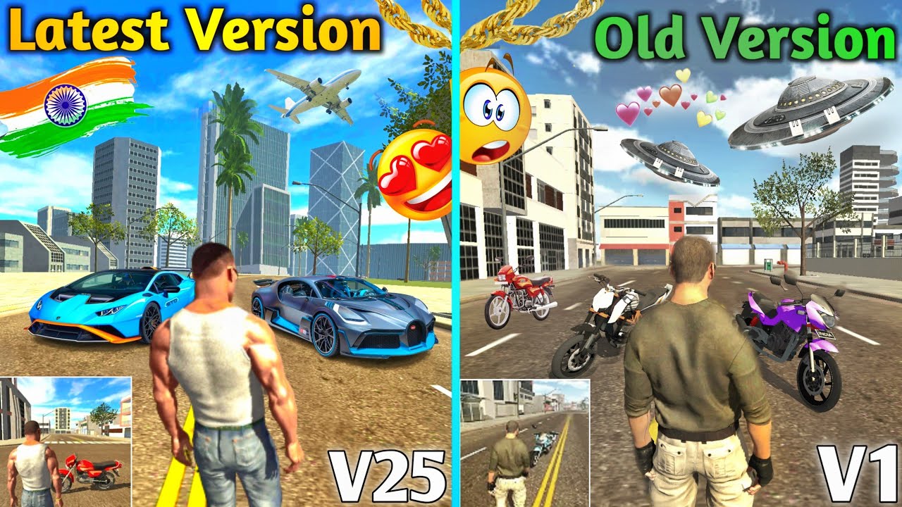 Indian Bikes Driving 3D🥰 Latest Version🏭 Vs Old Version🏚️ V25 To V1 For ...