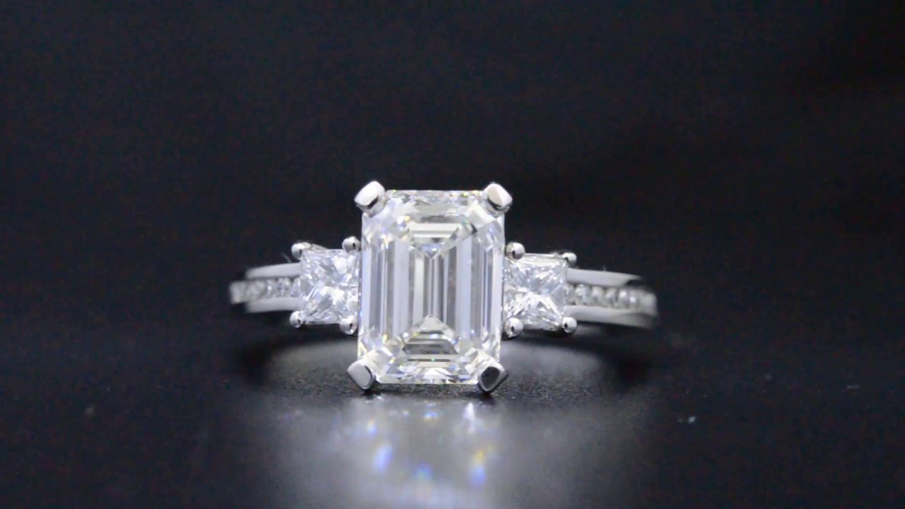 Emerald Cut w/ Princess Cut Diamond Engagement Ring - YouTube