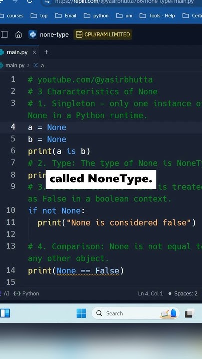 None Value In Python Python Tutorial For Beginners Yasirbhutta Learnpython Youtube 9447