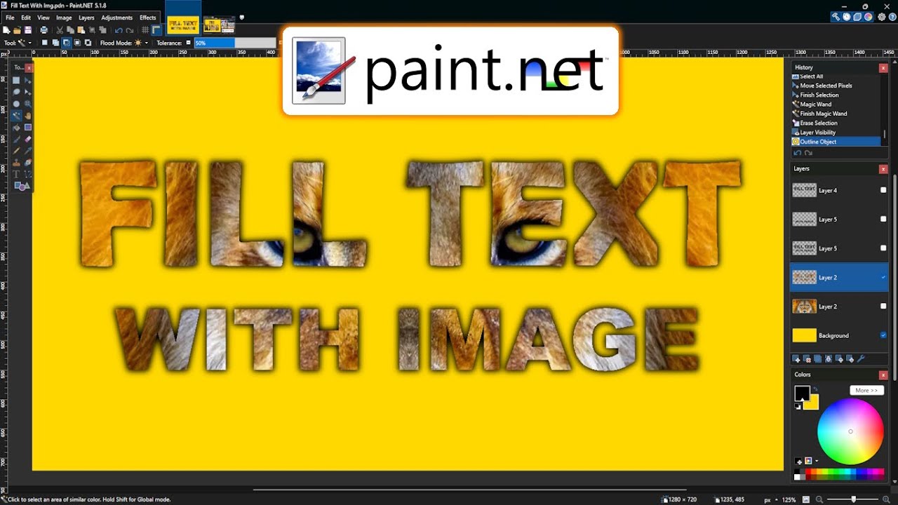 How To Fill Text With Image In Paint.Net - Pro Artistic Text Design ...