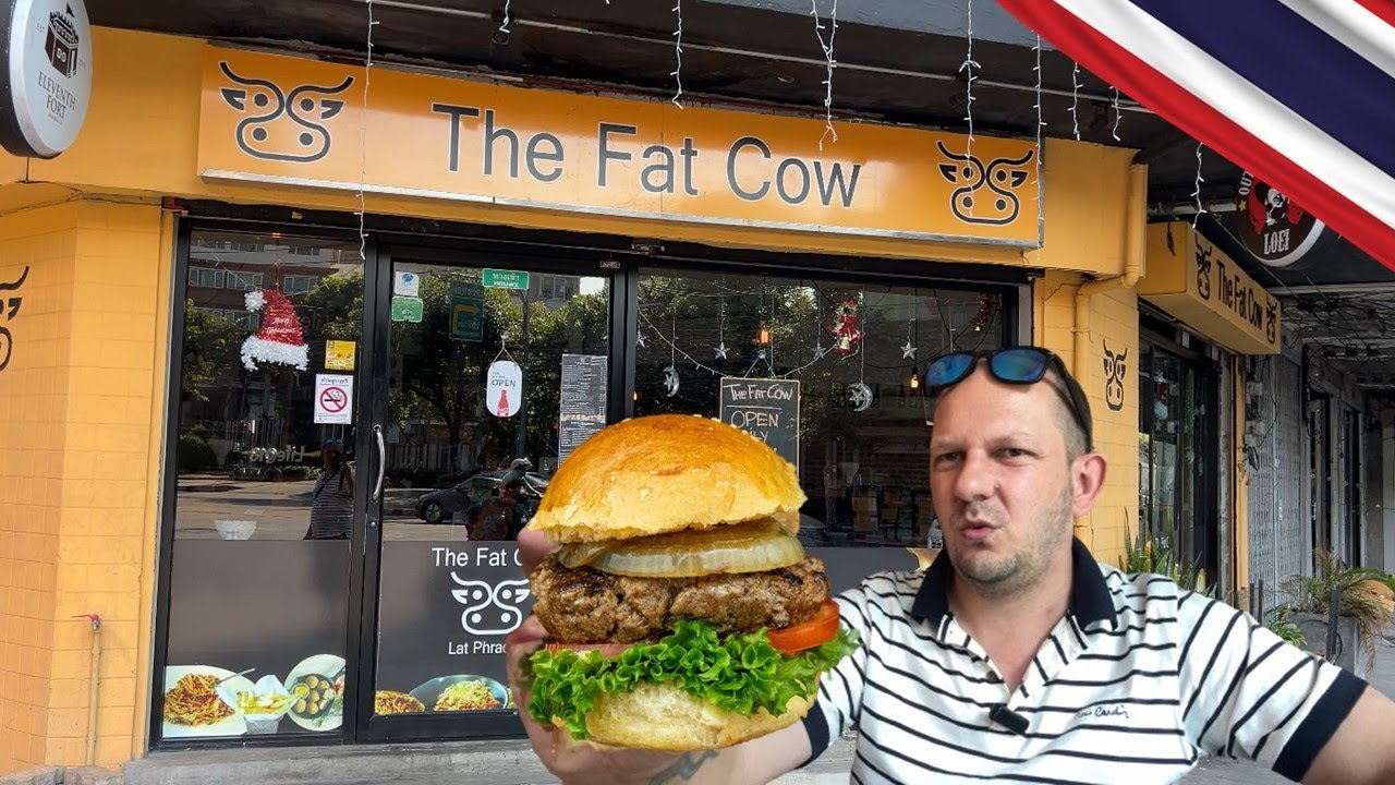 Eating the Fat Cow Burger at The Fat Cow in Bangkok - YouTube