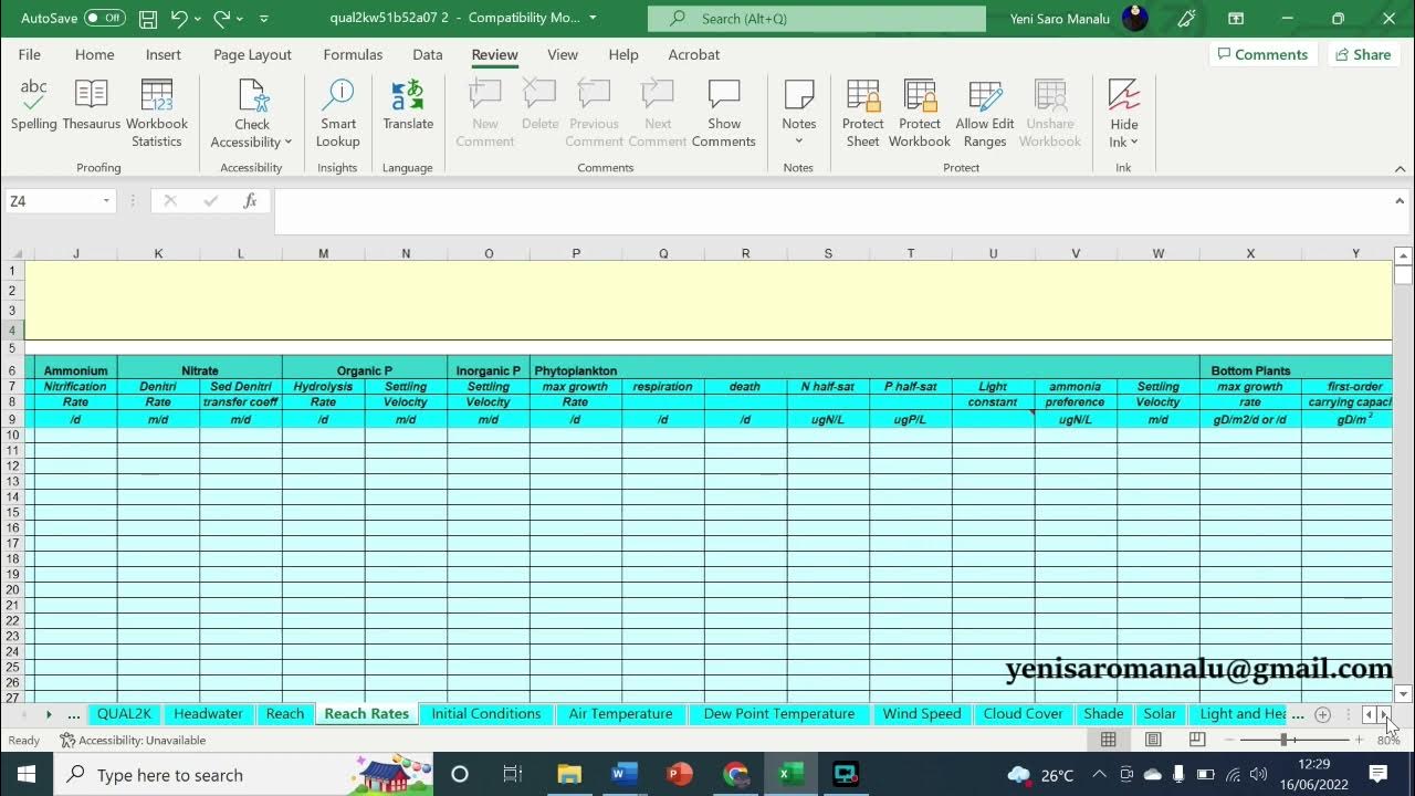 Input Lembar Kerja Aplikasi Qual2Kw: Reach Rates | Qual2Kw Application ...
