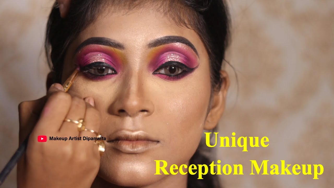 Step By Step Unique Reception Makeover | Pink Halographic Glitter Eye Makeup Tutorial | - YouTube