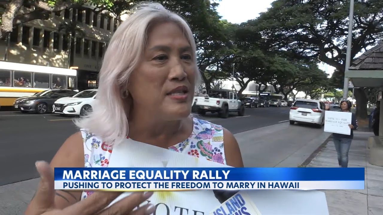 Kim Coco Iwamoto speaks at marriage equality sign waving event in ...