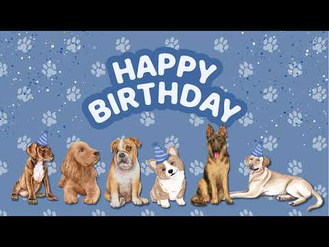 Dog Friendly Happy Birthday Background | Pet Birthday Screensaver | Blue Birthday Decor Tv Banner