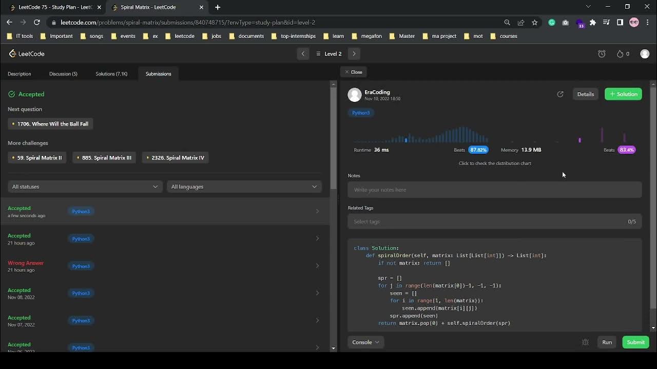 Leetcode 54 Spiral Matrix Youtube