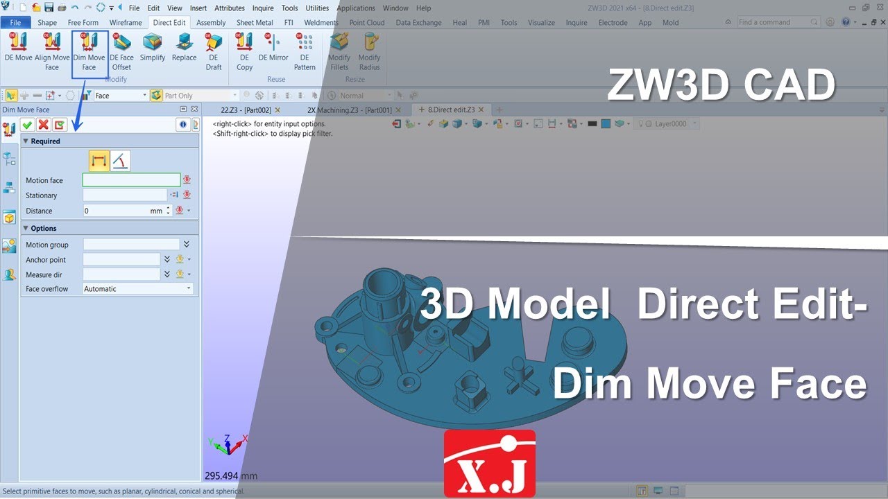 ZW3D คู่มือ สอนการใช้งาน CAD - Modify - Dim Move Face - YouTube