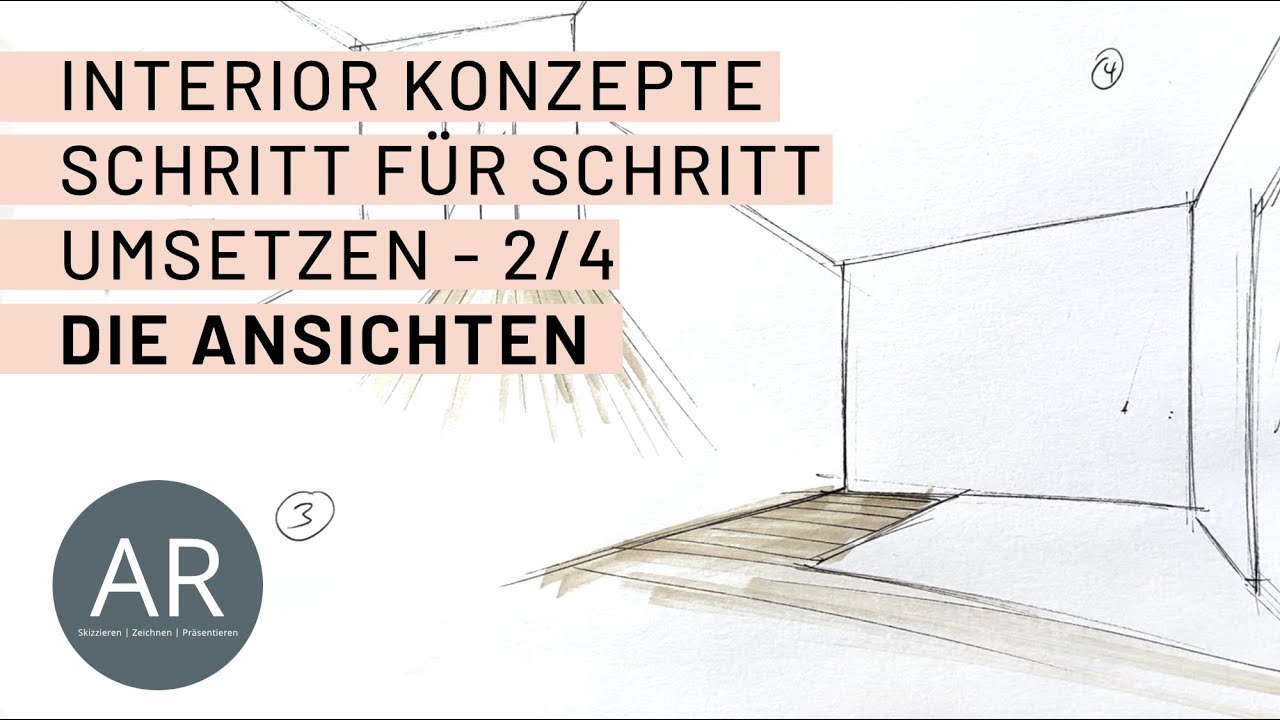 Interior Design Konzept 2/4. Räume zeichnen. Grundriss in Perspektive umsetzen. Vier Ansichten ...