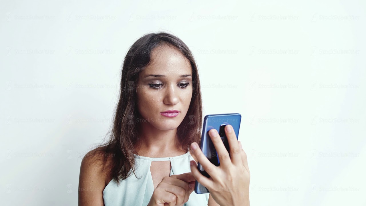 Business woman uses mobile phone press by media or social networks on a ...