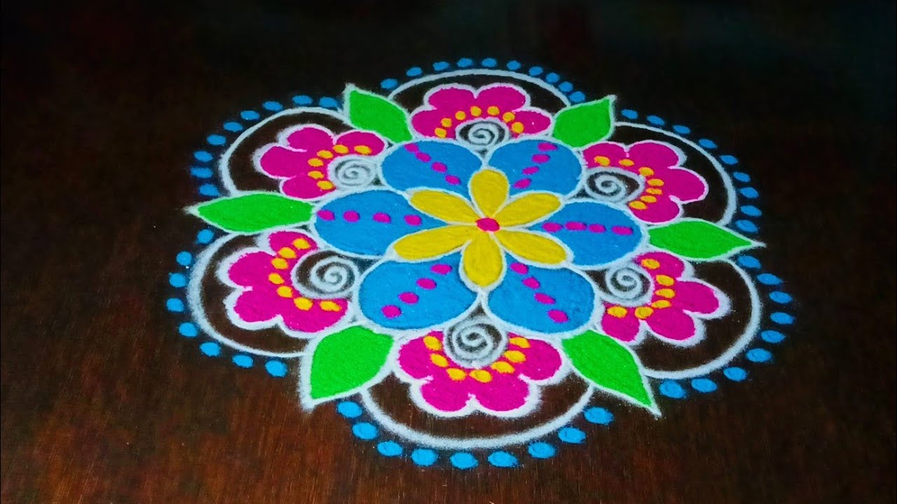 Simple and easy Dasara muggulu with colours and dots / Vijayadashami ...