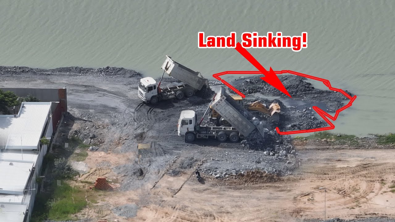 Ep 515 On Land Sinking!! Wheel Loader Push Stones into Water Road ...